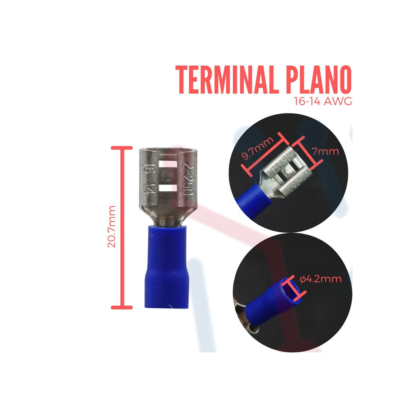 Terminal Aislada Plana AWG 16-14