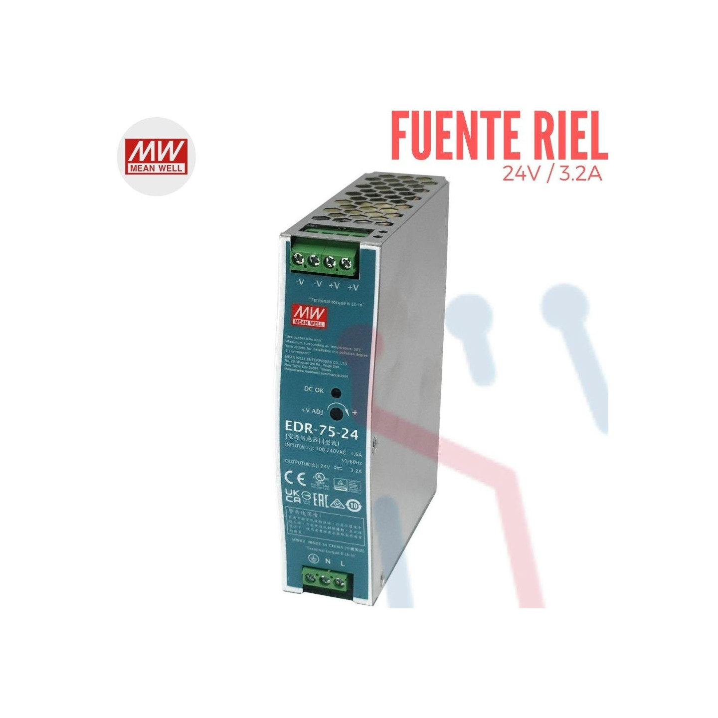 Fuente Riel 24V 3.2A Mean Well