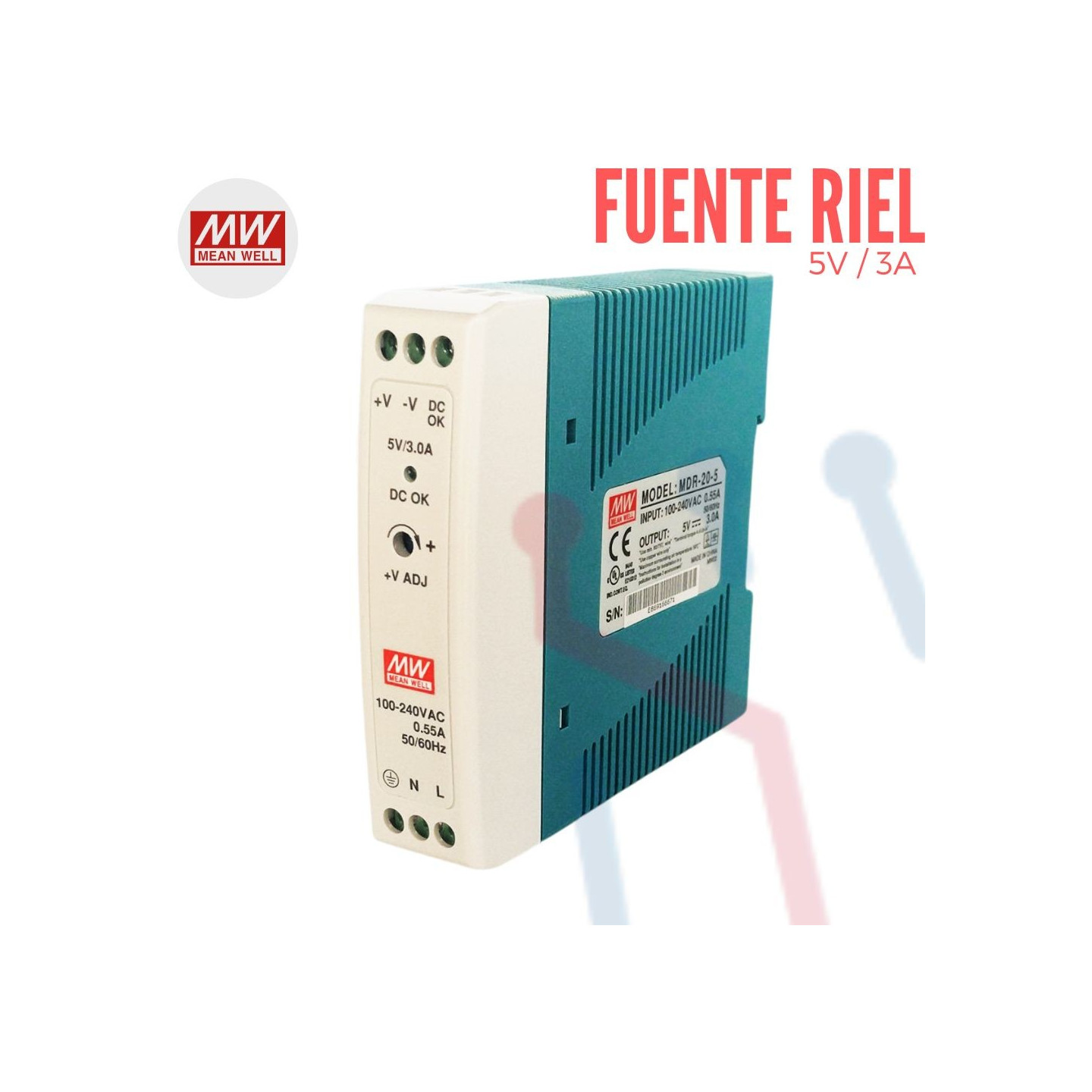 Fuente Riel 5V 3A Mean Well