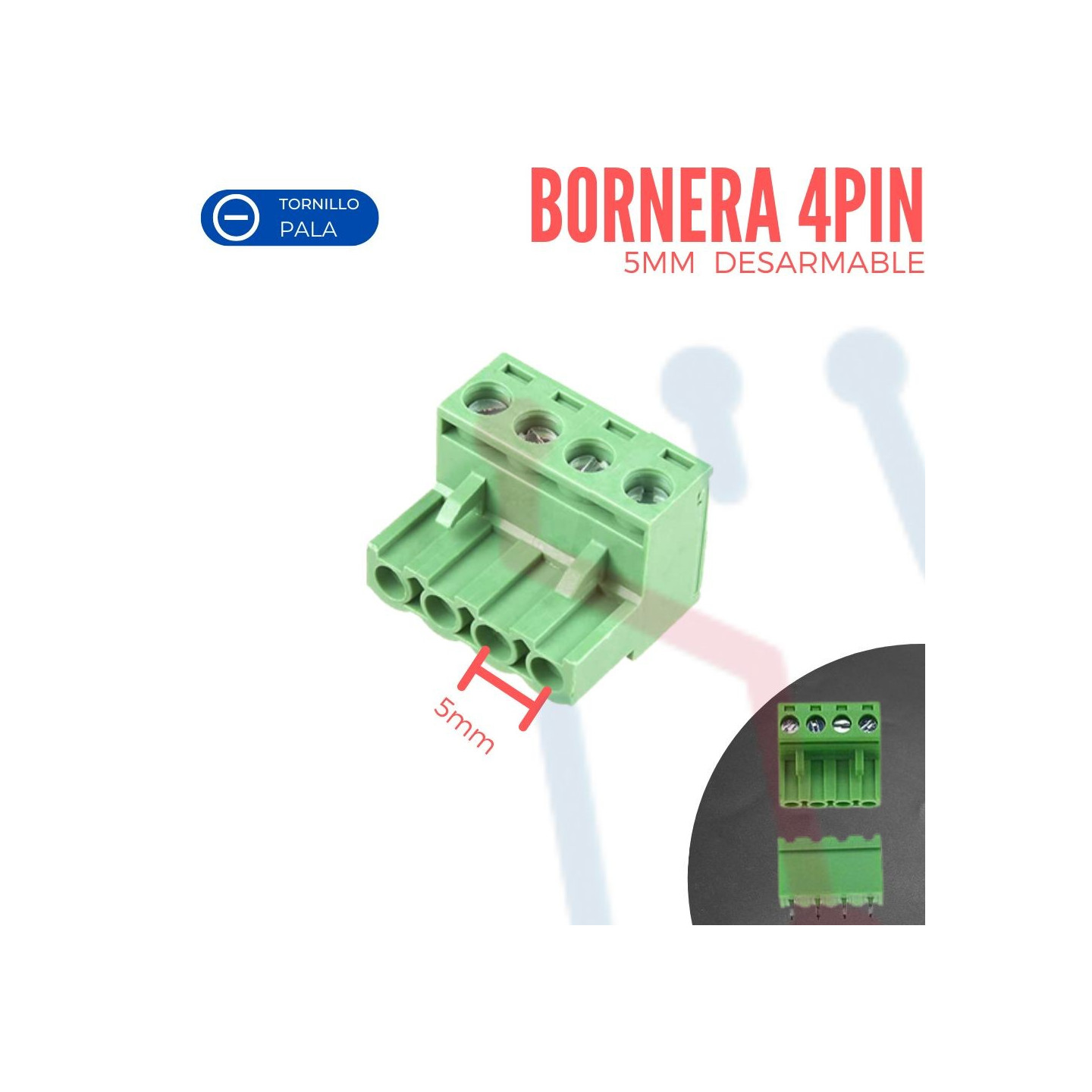 Bornera Desarmable 4PIN 5mm Verde