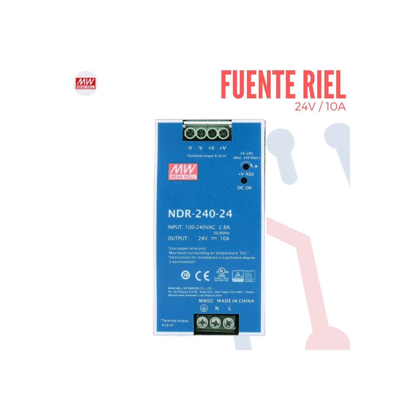 Fuente Riel 24V 10A Mean Well