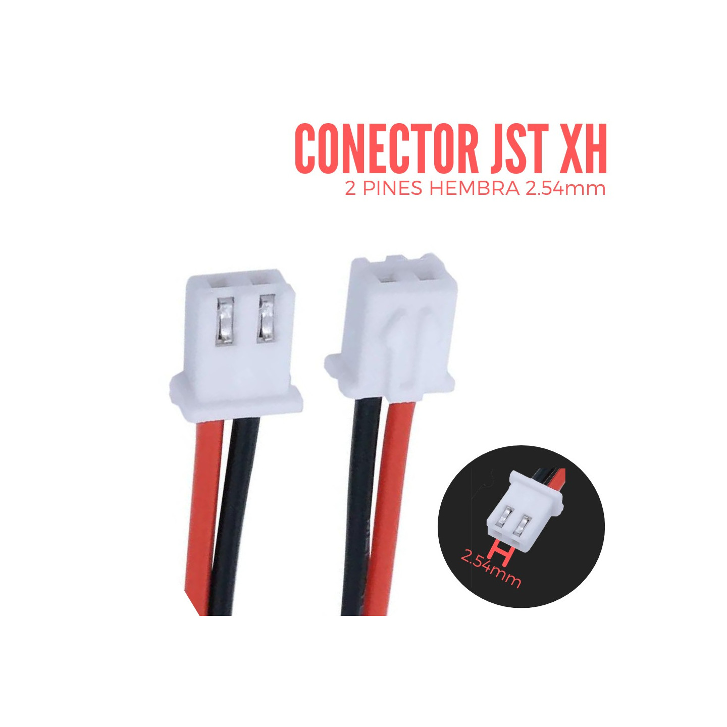 Conector JST XH 2 Pin Hembra de 2.54mm con Cable