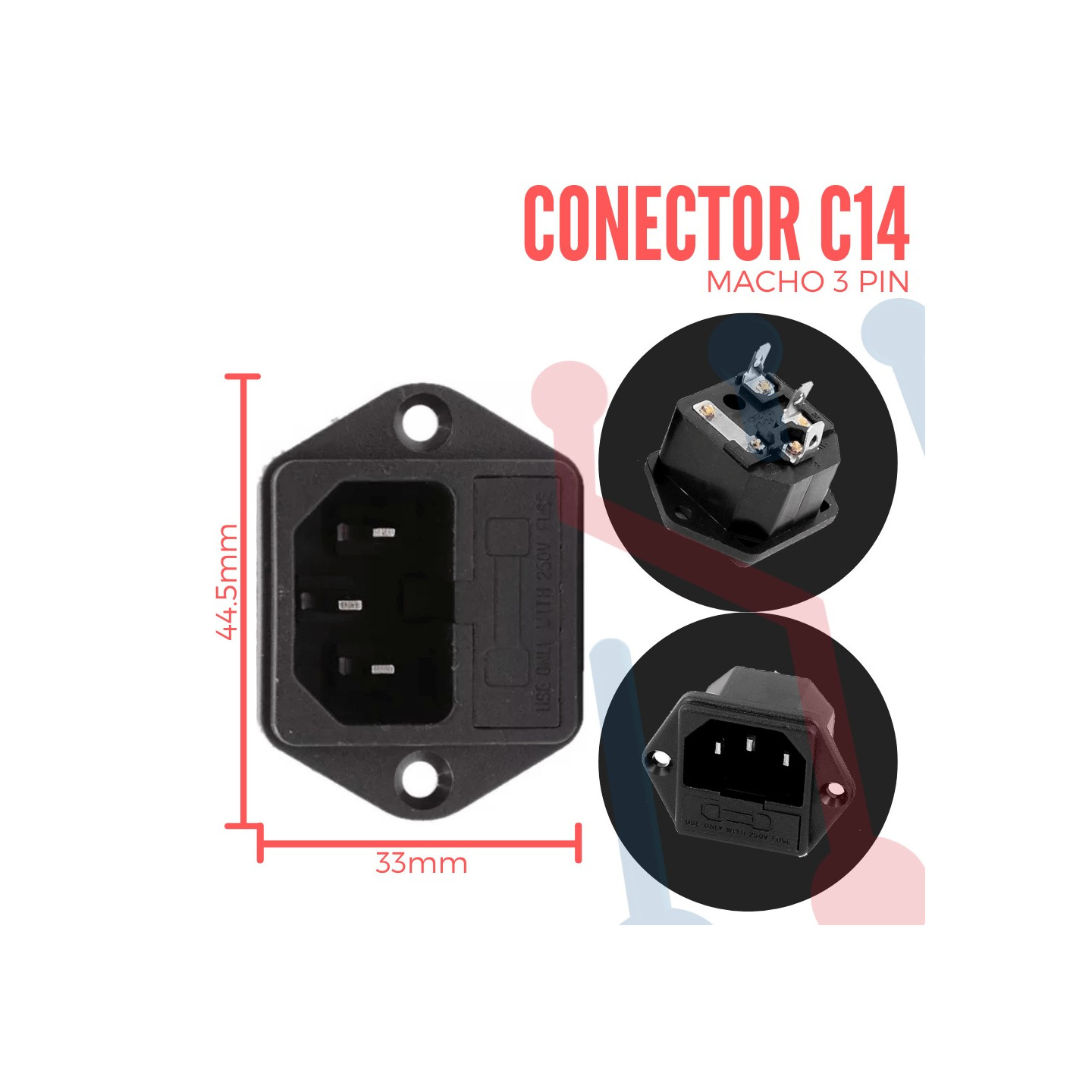 Conector de Cable de Poder y Porta-fusible