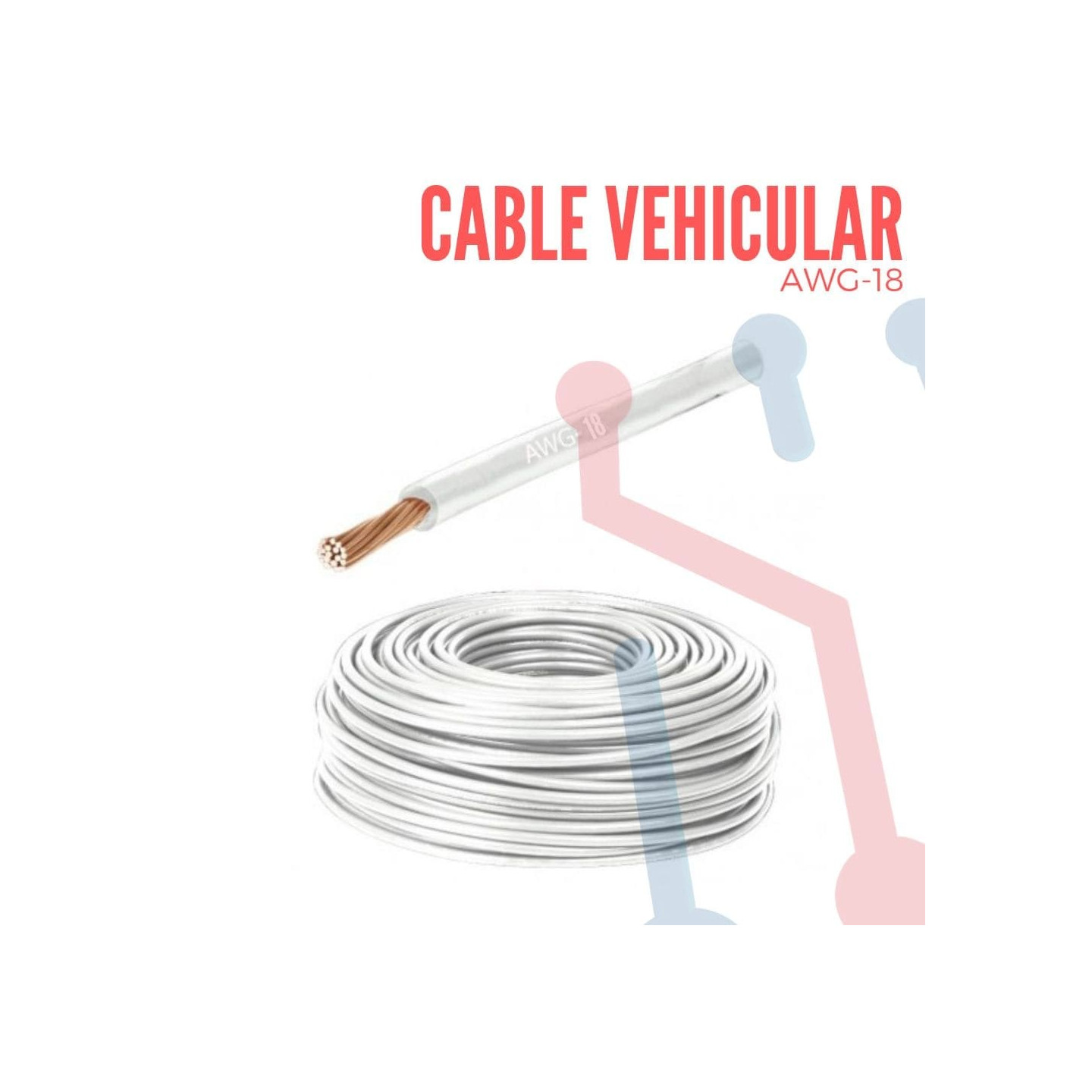 Cable Vehicular AWG 18 Blanco X Metro